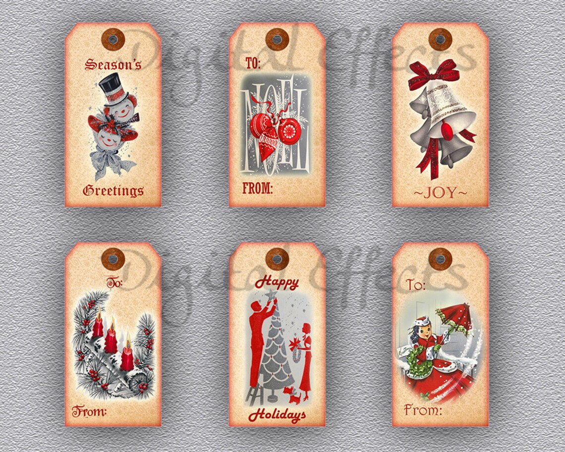 CHRISTMAS GIFT TAGS, Printable Retro Christmas Gift Tags,digital ...