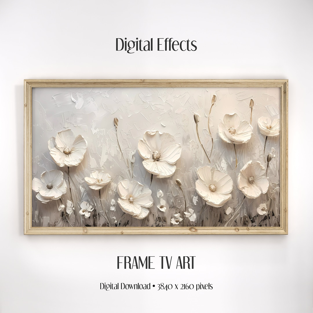 Spring Frame TV Art, White Blossoms Frame Tv Digital Oil Painting ...