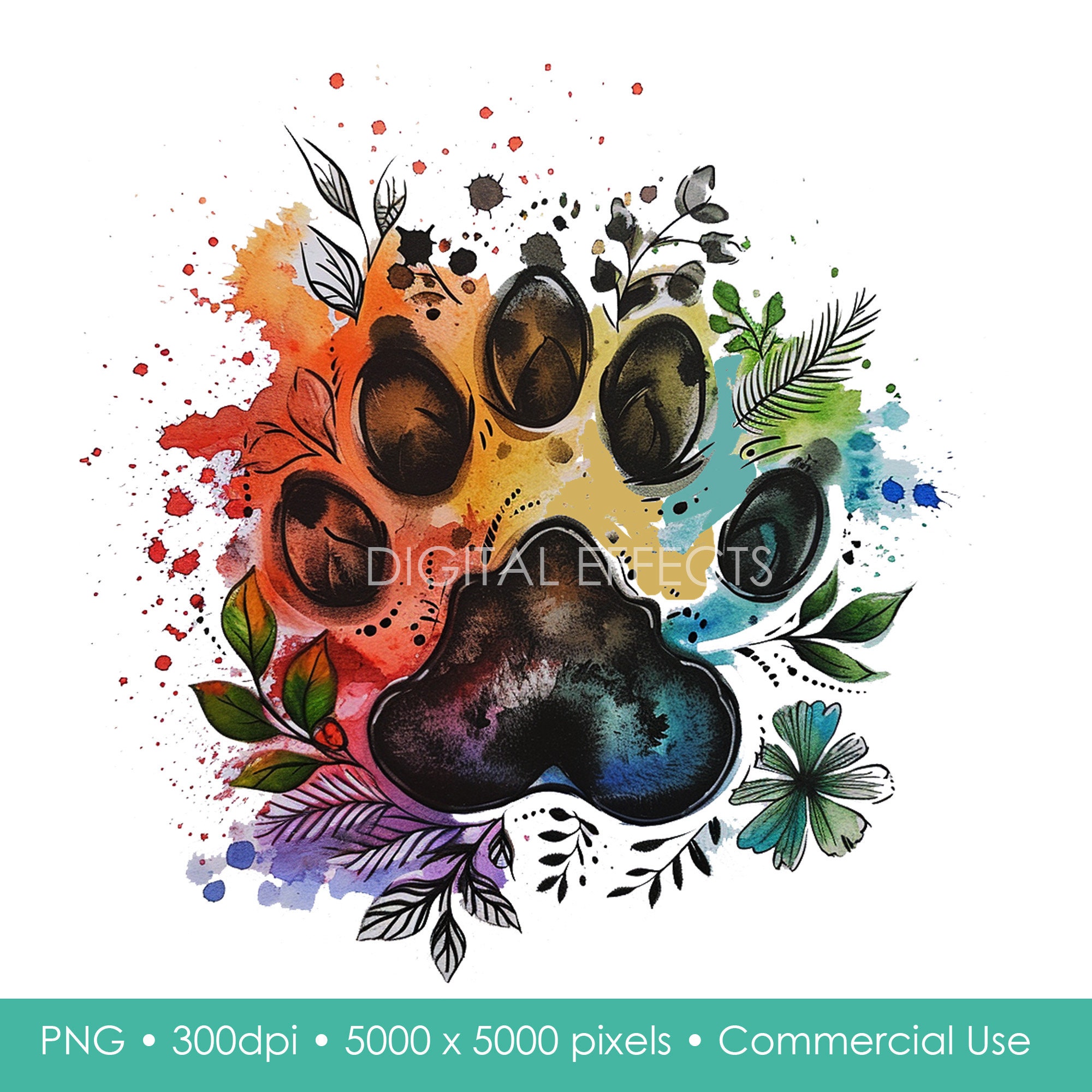 PAW Print PNG, Rainbow Paw Print Sublimation Design, Commercial Use ...