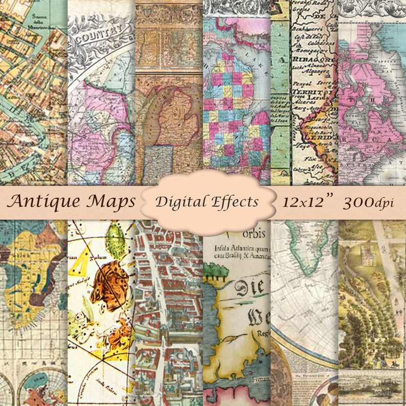 vintage-maps-digital-paper-12x12-scrapbook-paper-pack-etsy-canada