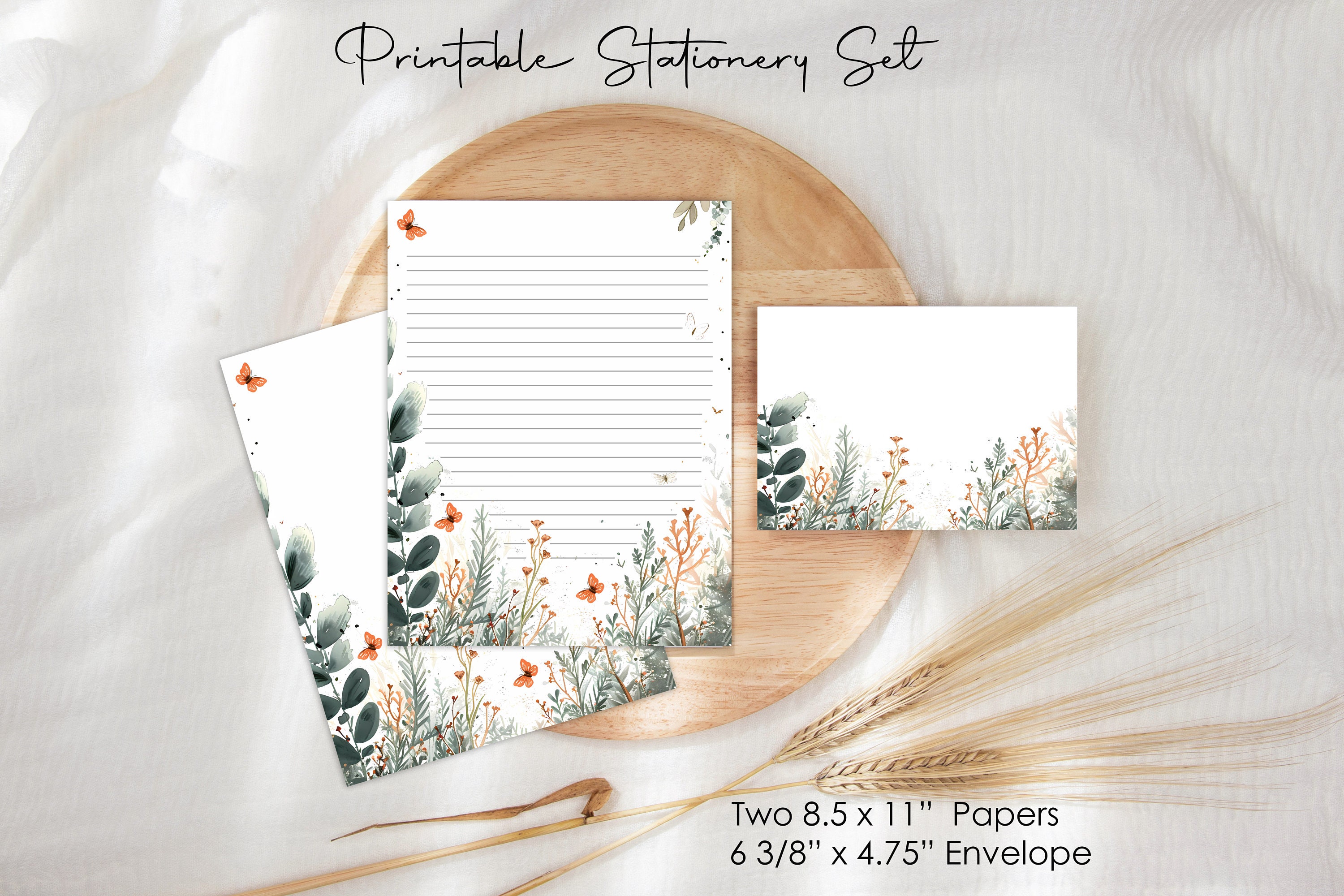 Watercolor Meadow Flowers Printable Stationery Set & Matching Envelope ...