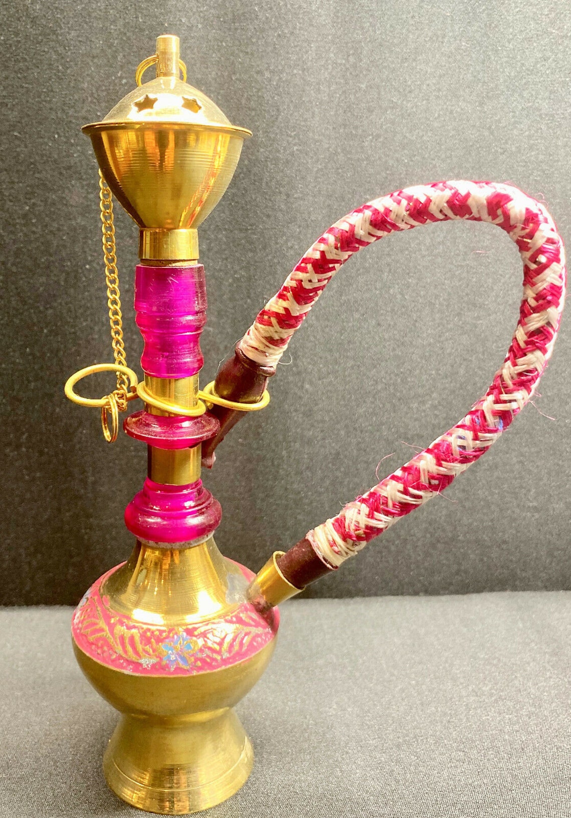6‘’ Miniature Single Hose Hookah Decorative Brass Incense Burner ...