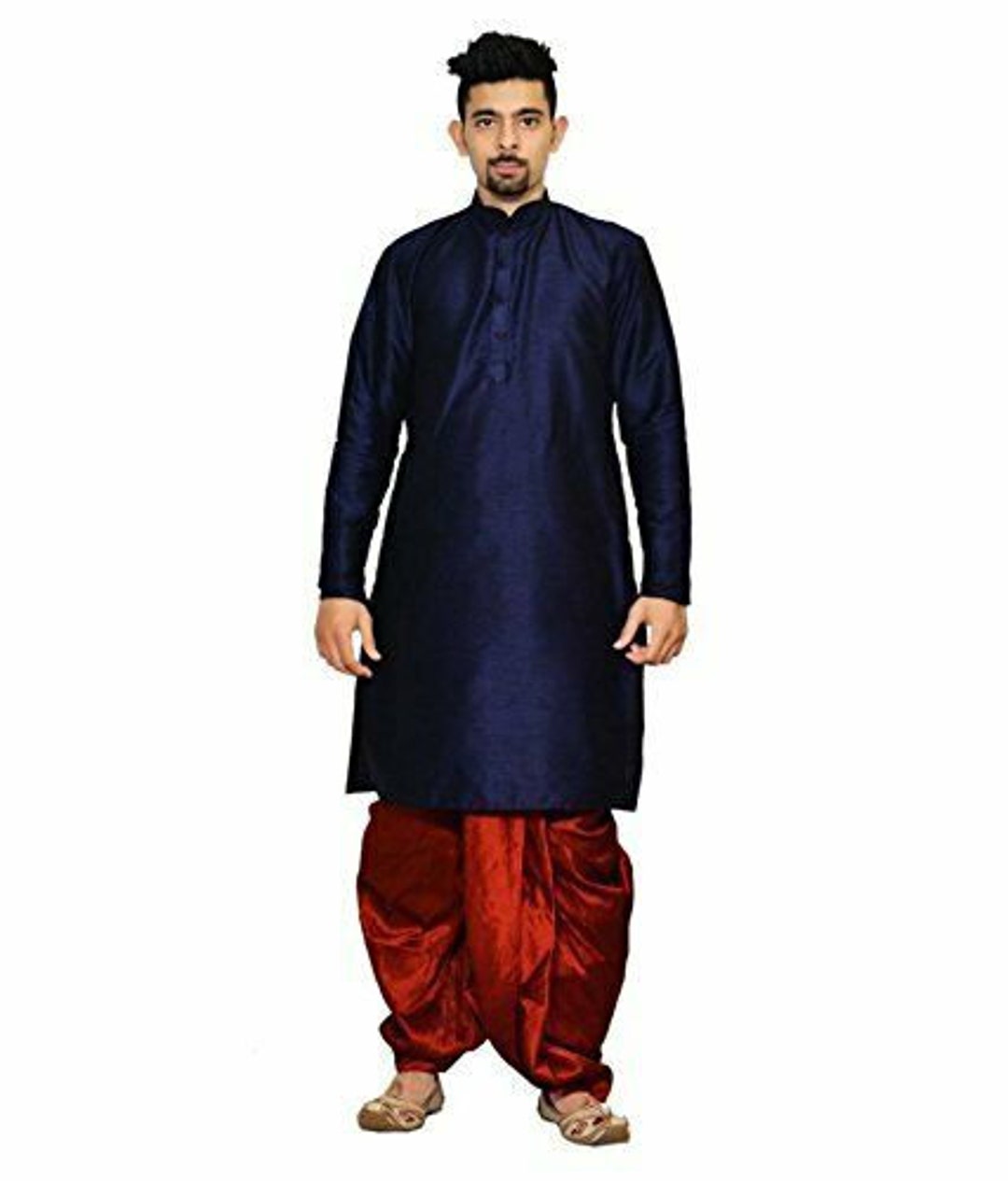 Men NAVY BLUE Kurta With Maroon Dhoti Indian Ethenic Wear New Cream ...