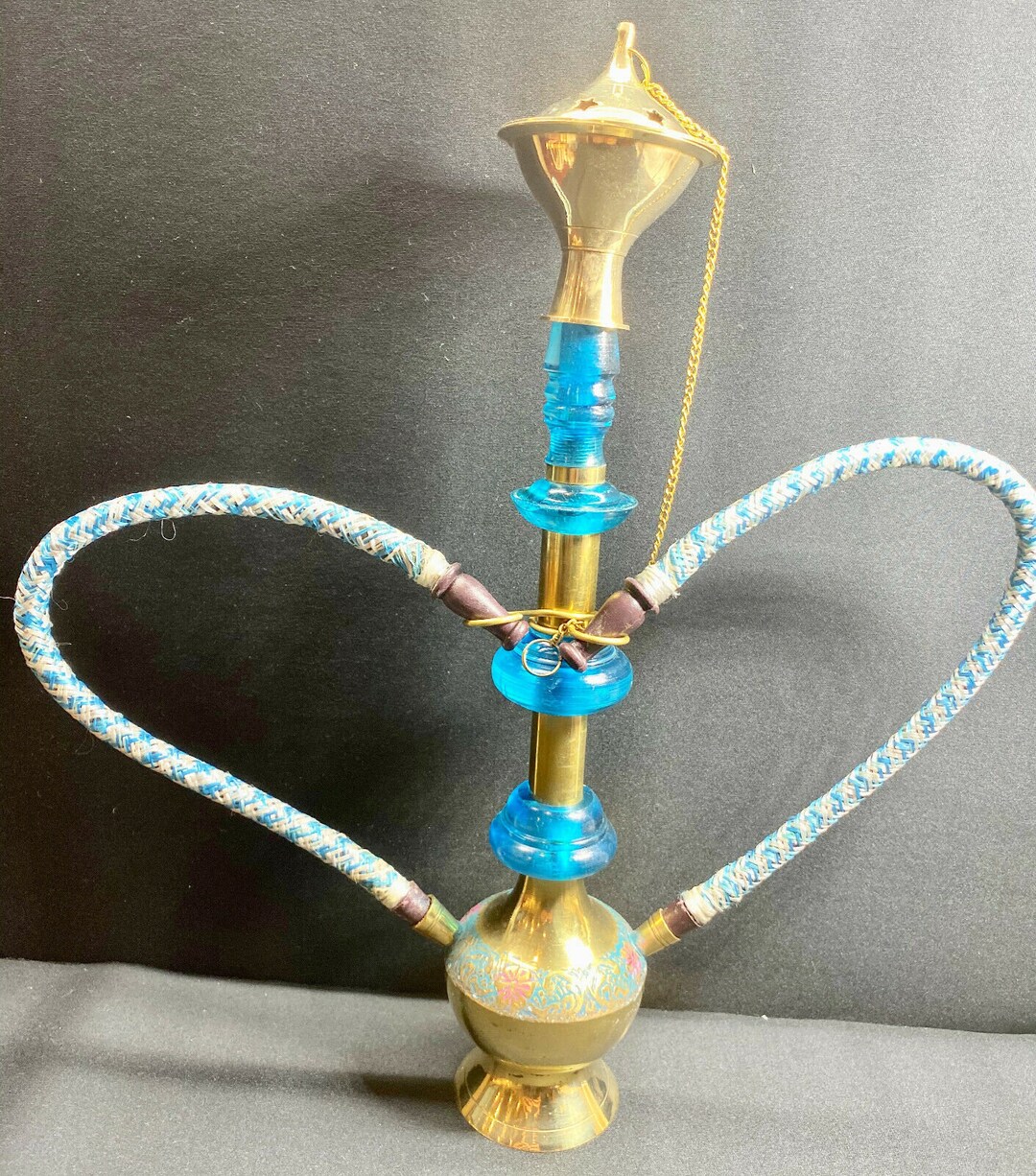 12‘’ Miniature Double Hose Hookah Decorative Brass Incense Burner ...