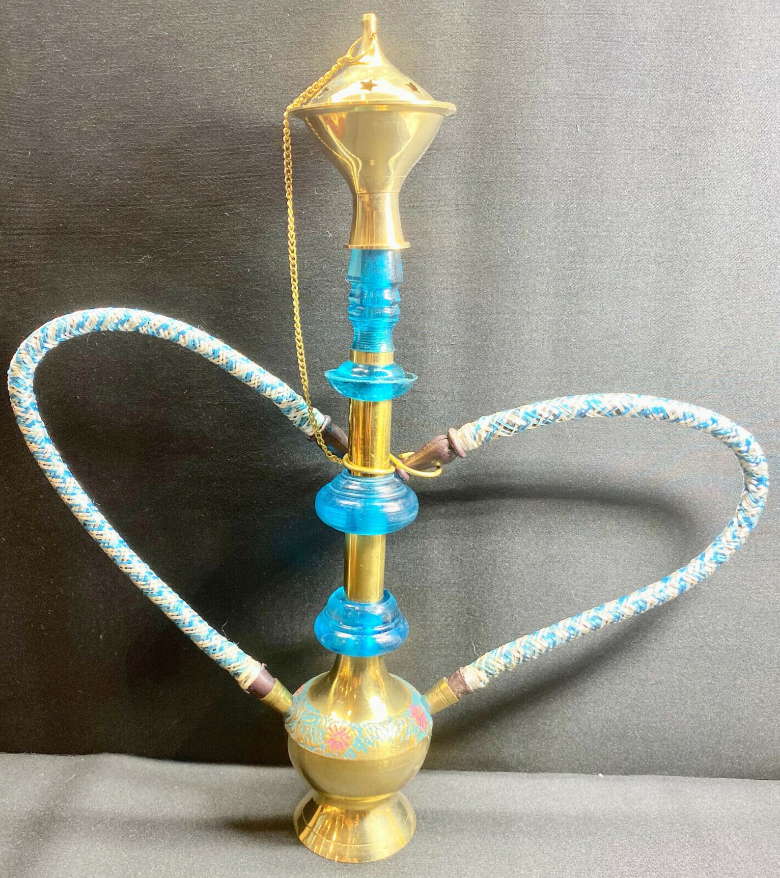 12‘’ Miniature Double Hose Hookah Decorative Brass Incense Burner ...