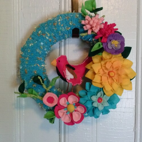 Felt Flower Wreath Bright Summer Wreath Modern Colorful Wreath | Etsy