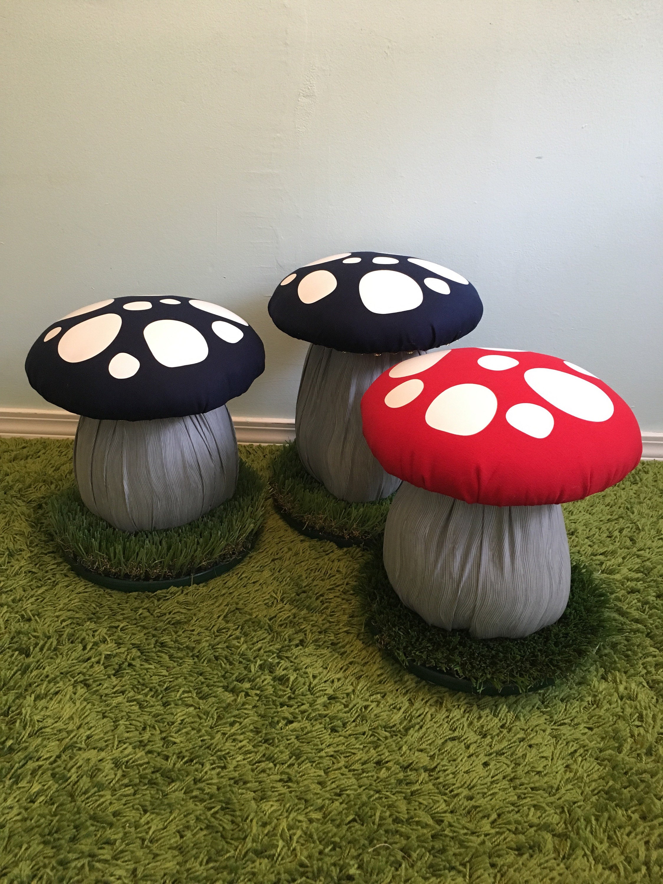 Set of four Mushroom Stools Toadstool Red Kids Seats | Etsy