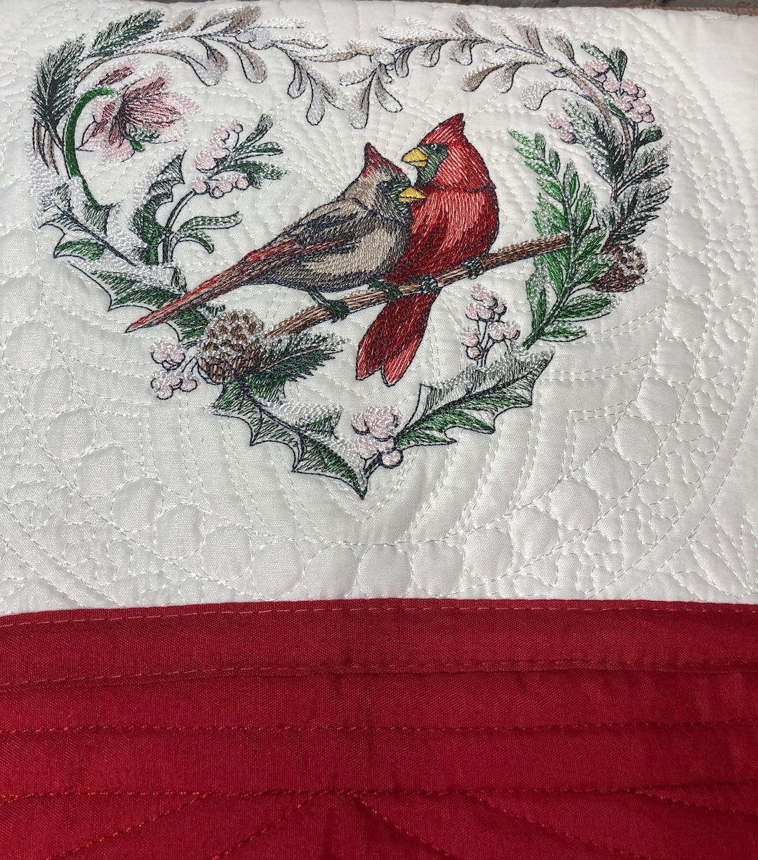 Embroidered Cardinal Pair Quilt. Ships Free From FL. - Etsy