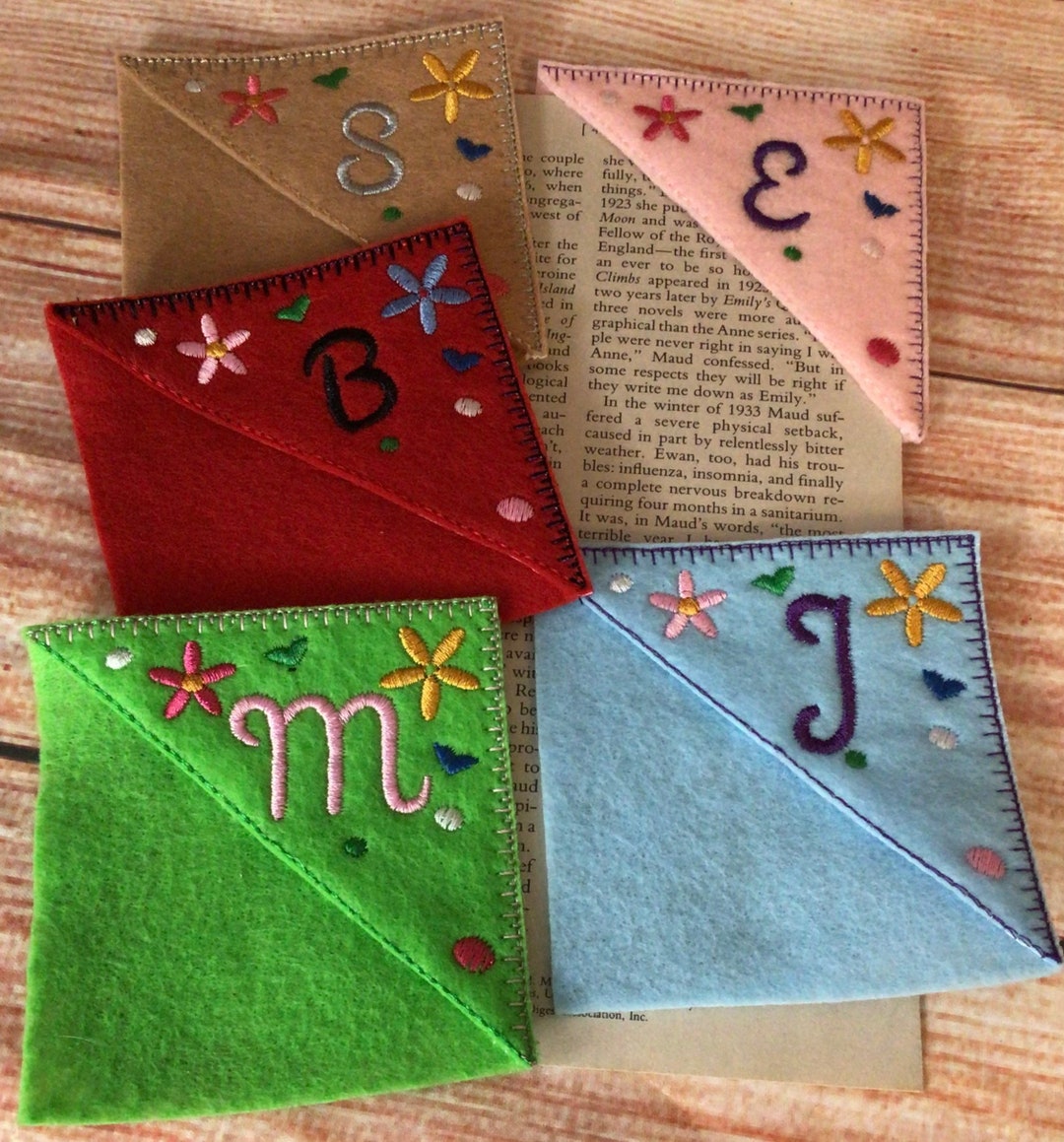 Book Corners Embroidered With Your Initial. Choose Felt or Cork Many ...