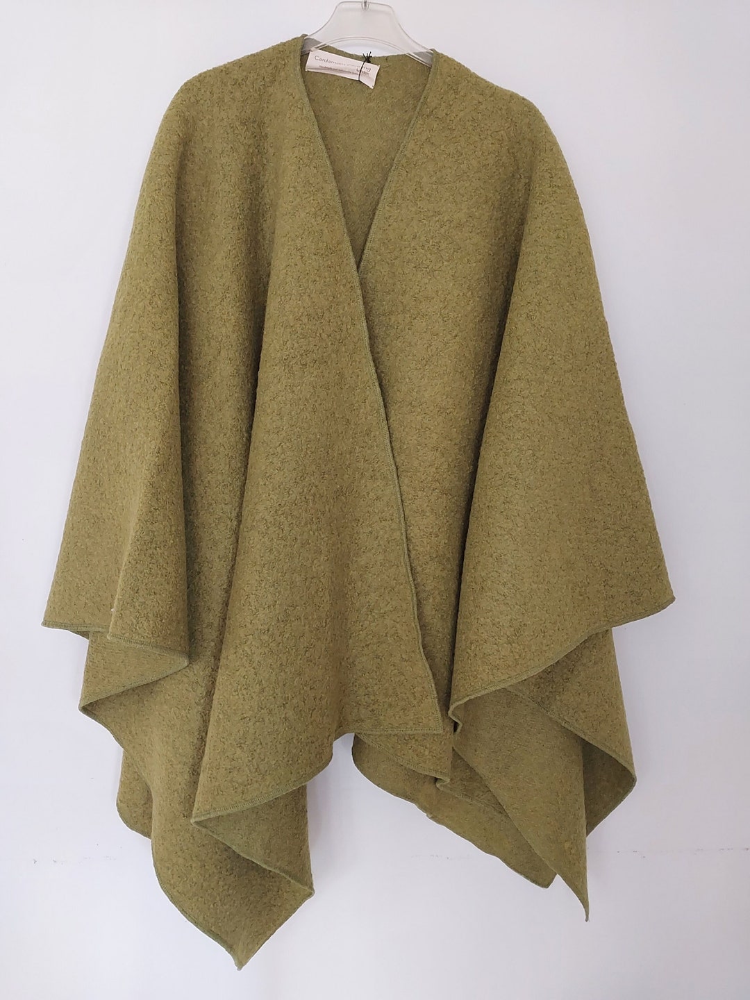 Green Chartreuse Wool Oversized Poncho Cape / Boucle Wool Man Kimono ...