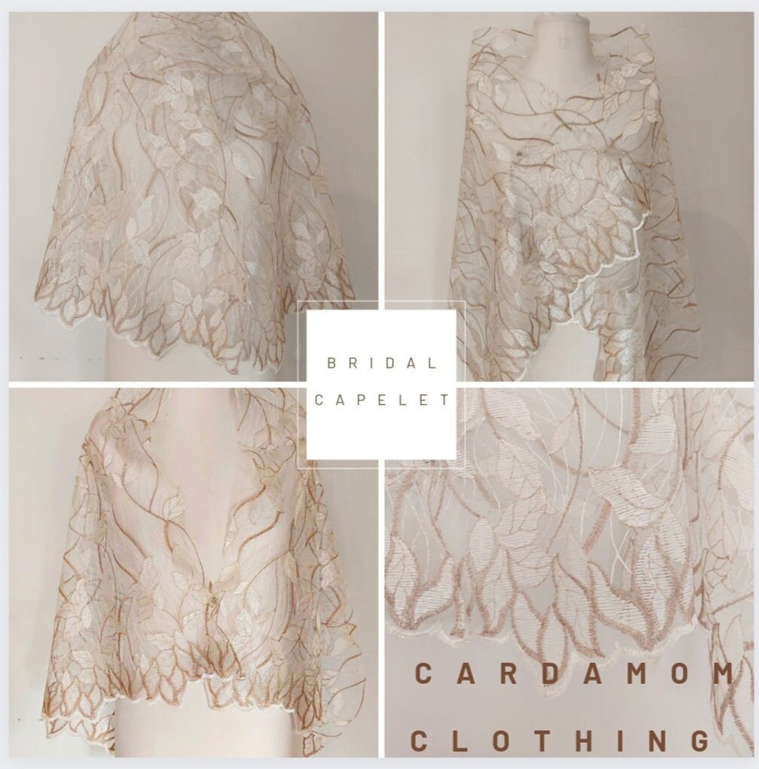Lace Bridal Shrug Capelet Ivory White Gold Lace French Bridal Cape Veil ...