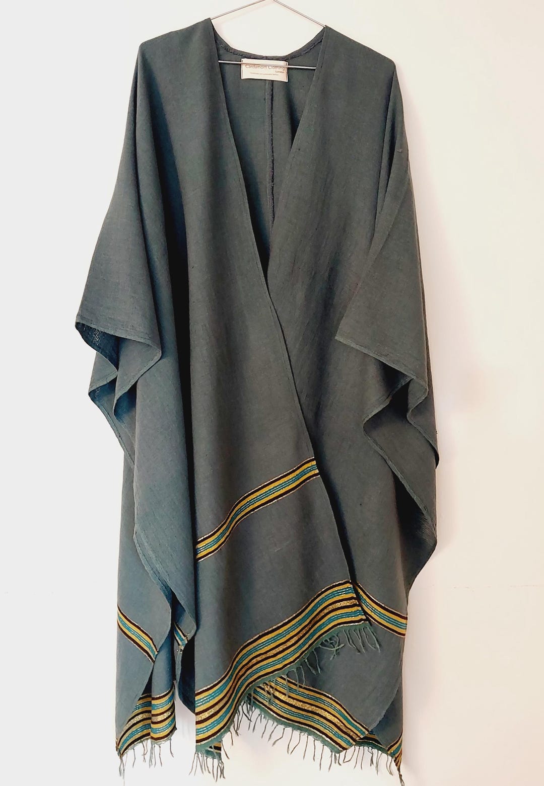 Teal Wool Cape - Luxury Handwoven Wool Cotton Green Oversized Poncho ...