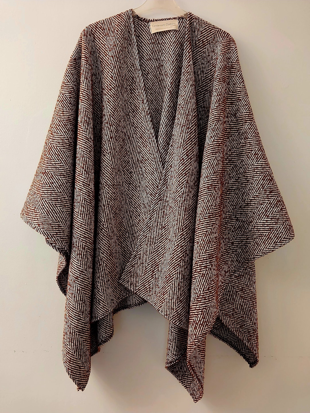 Mens Poncho - Brown Herringbone Wool Poncho - Brown Tweed Large Winter ...