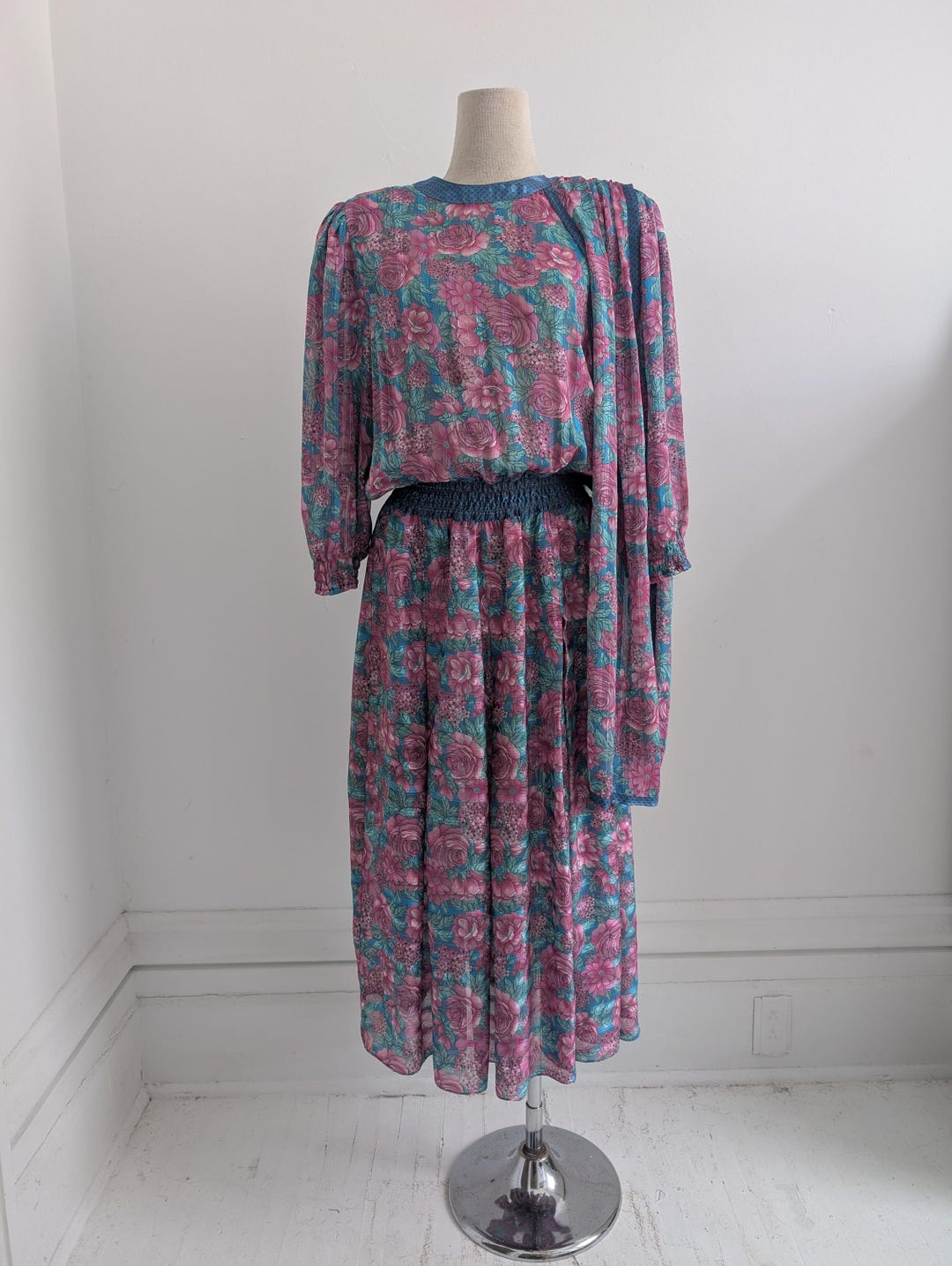 Vintage Diane Freis Dress/vintage 80s Designer/80s Midi Dress/floral ...