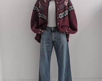 ICELANDIC WOOL SWEATER- Vintage Cardigan David Grains Fair Isle Cozy ...