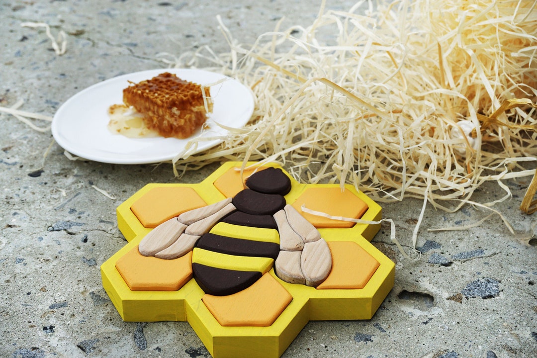 Wooden Honey Bee Puzzle in Yellow Honeycomb Frame. Jigsaw for - Etsy