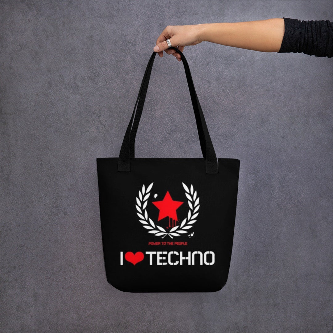 Techno Lover Tote Bag, Music Festival Bag, Black Canvas Tote, Eco ...