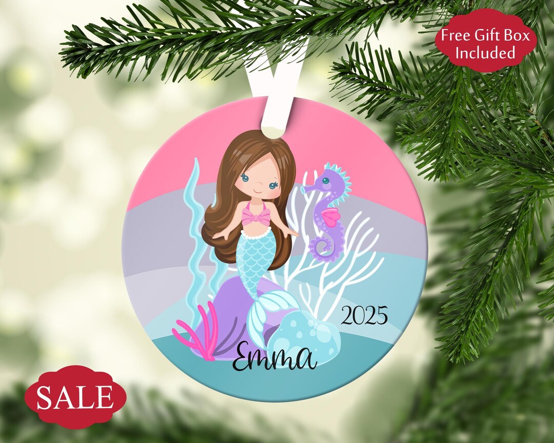 Personalized Mermaid Christmas Ornament, Girl Ornament, Stocking ...