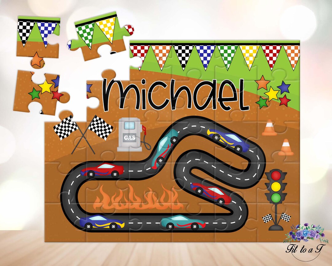 Personalized Kids Race Car Jigsaw Puzzle, Race Track Party Favors ...
