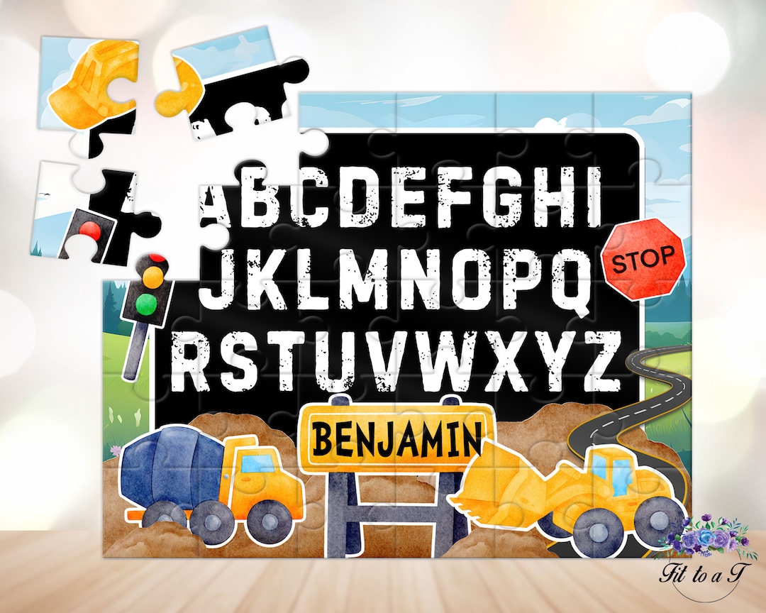Personalized Construction Alphabet Puzzle, Yellow Bulldozer, ABC ...