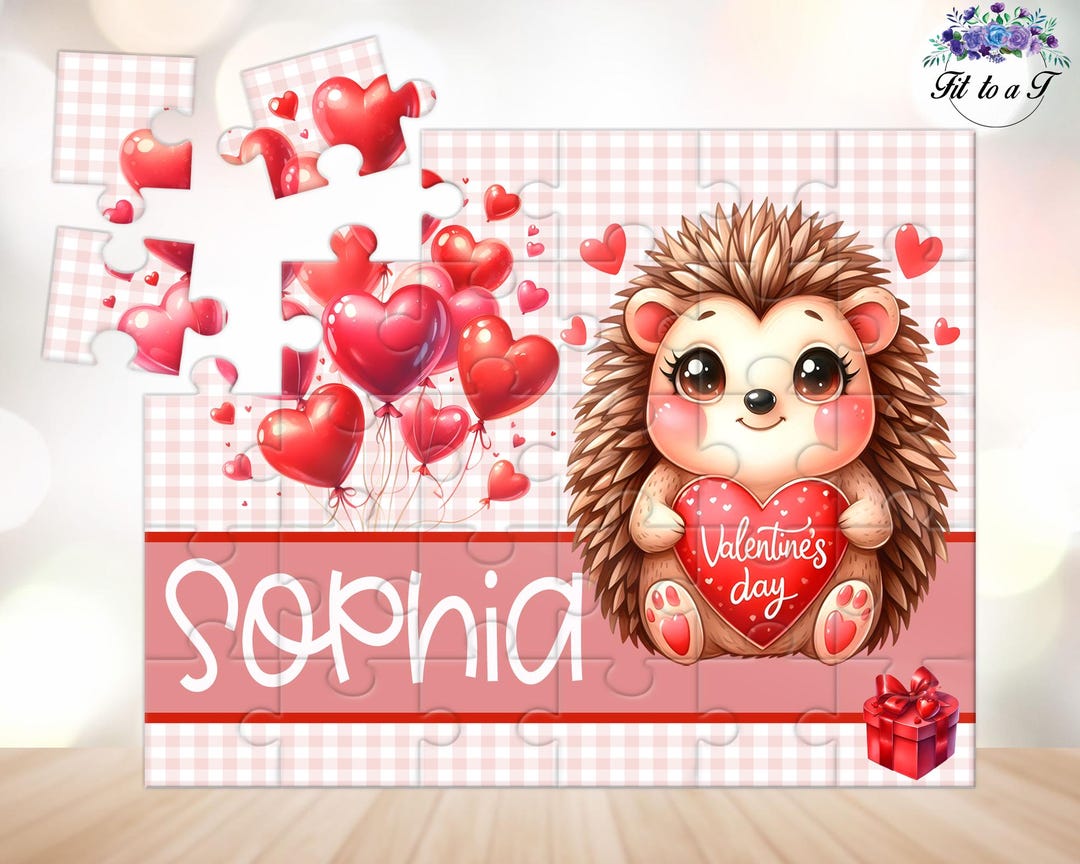 Personalized Valentine Hedgehog Puzzle for Kids, Valentine's Day Gift ...