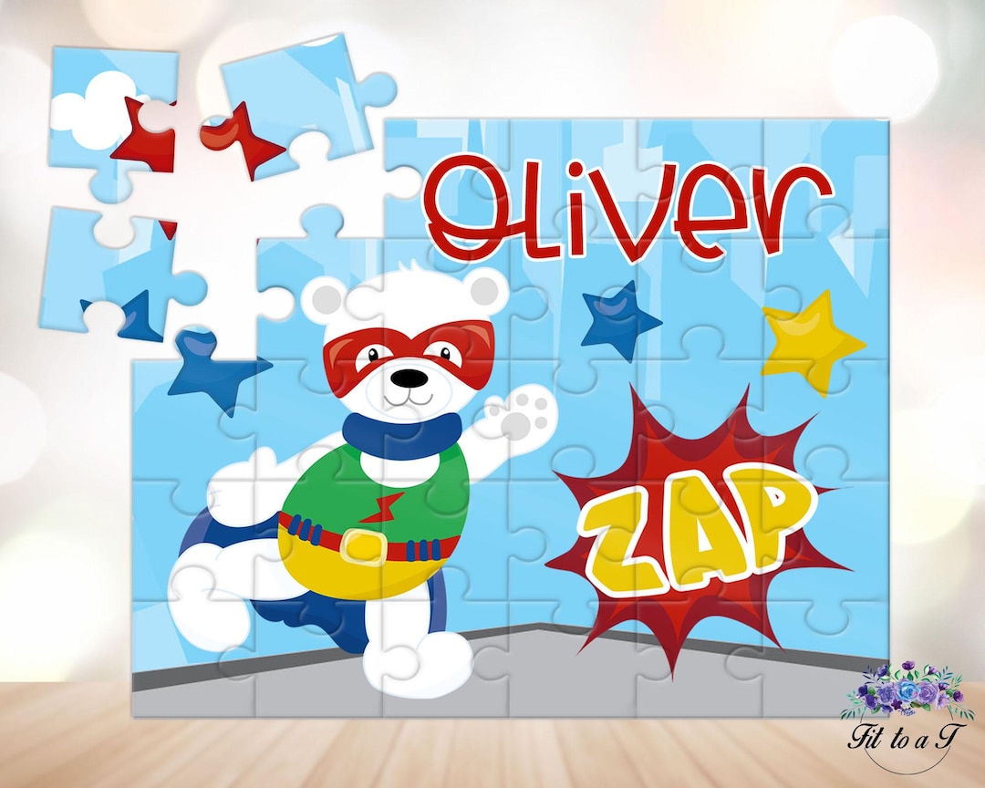 Personalized Superhero Animal Puzzle for Kids, Custom Name Jigsaw ...