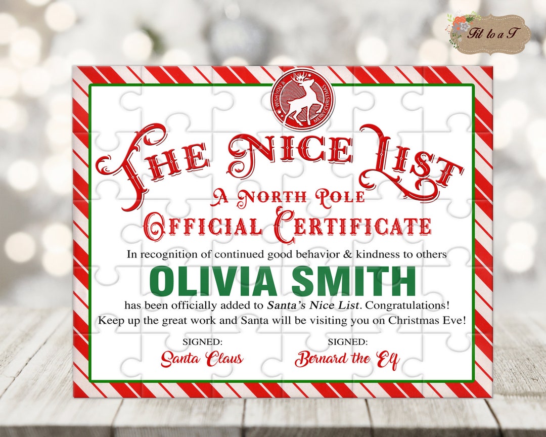 Personalized Santa's Nice List Christmas Puzzle, Stocking Stuffer ...