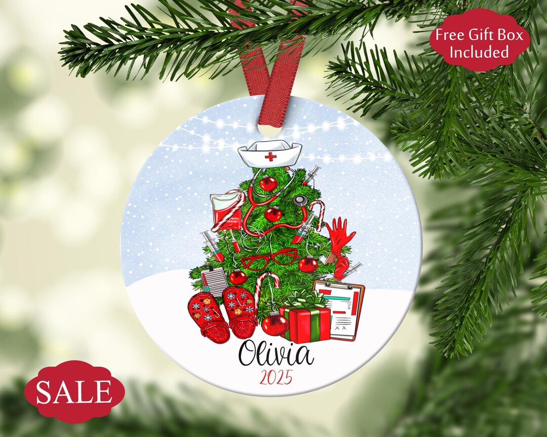 Personalized Nurse Christmas Tree Ornament, Custom Name and Year ...