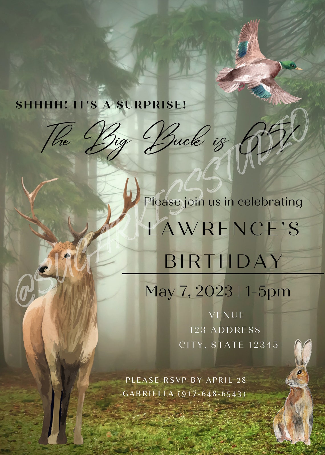 Deer Hunting Invitation, 65th Birthday Invitation, Hunting Party ...