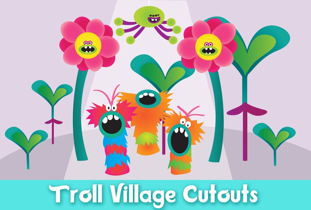 Troll Village Cutouts: Party Decor, Flowers, Spider, Sprouts (digital ...