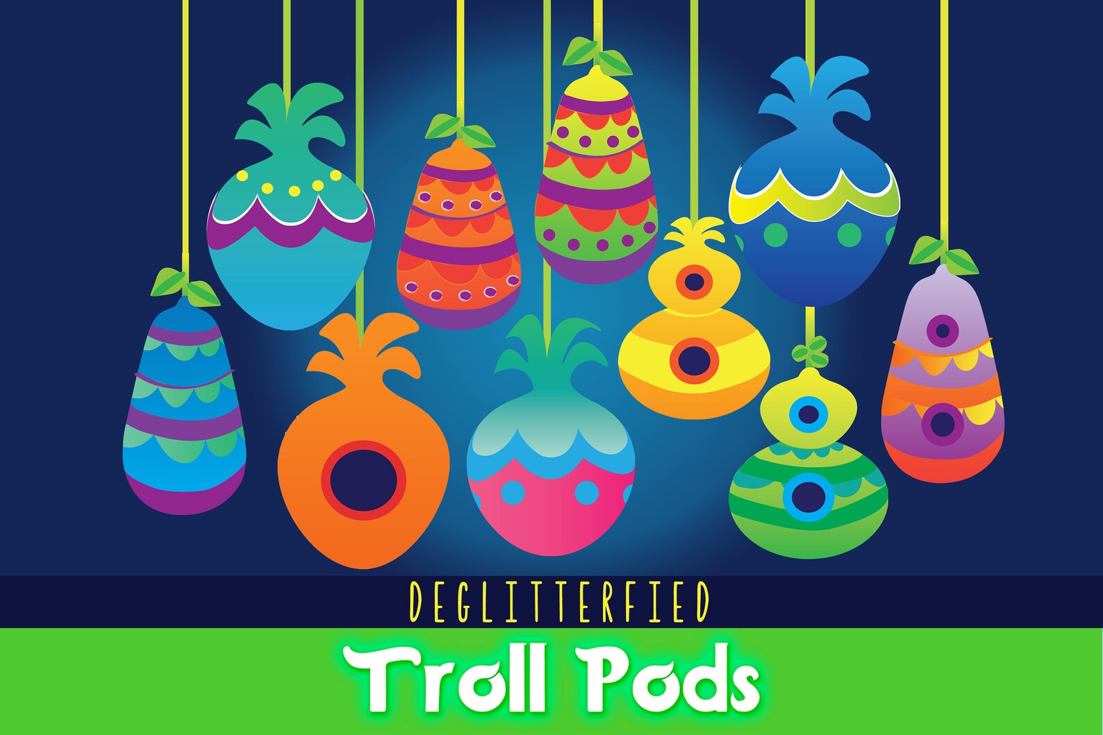 Troll Pods Deglitterfied Digital Print Trolls Party - Etsy