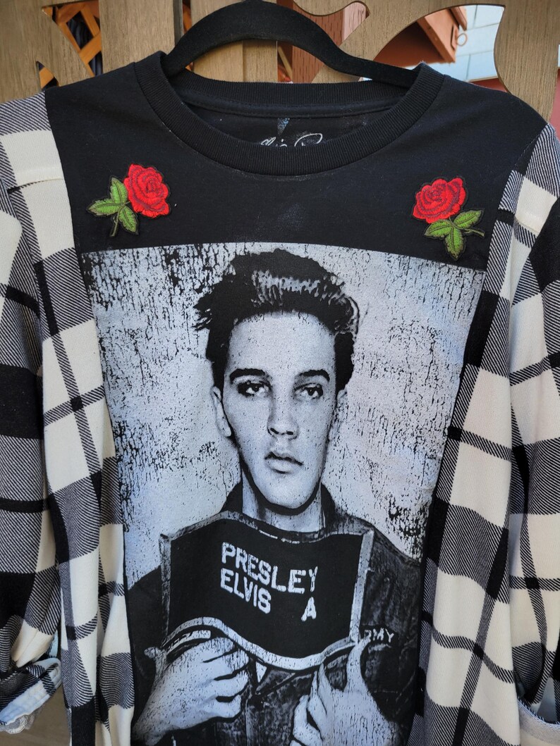 Elvis Design Plaid Roses Upcycled Shirt Tunic Size L - Etsy