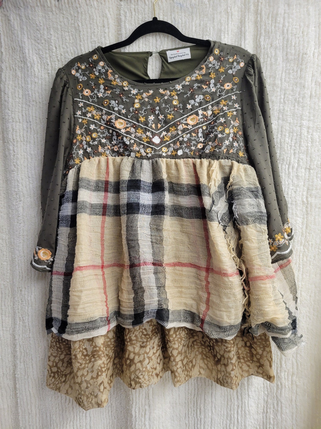 Floral Yolk Two Scarf Tiered Skirt Shabby Chic Upcycled Shirt Tunic ...