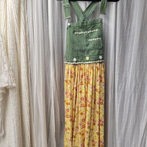 Long Boho Denim and Stretch Floral Knit Overall Dress Size Medium - Etsy