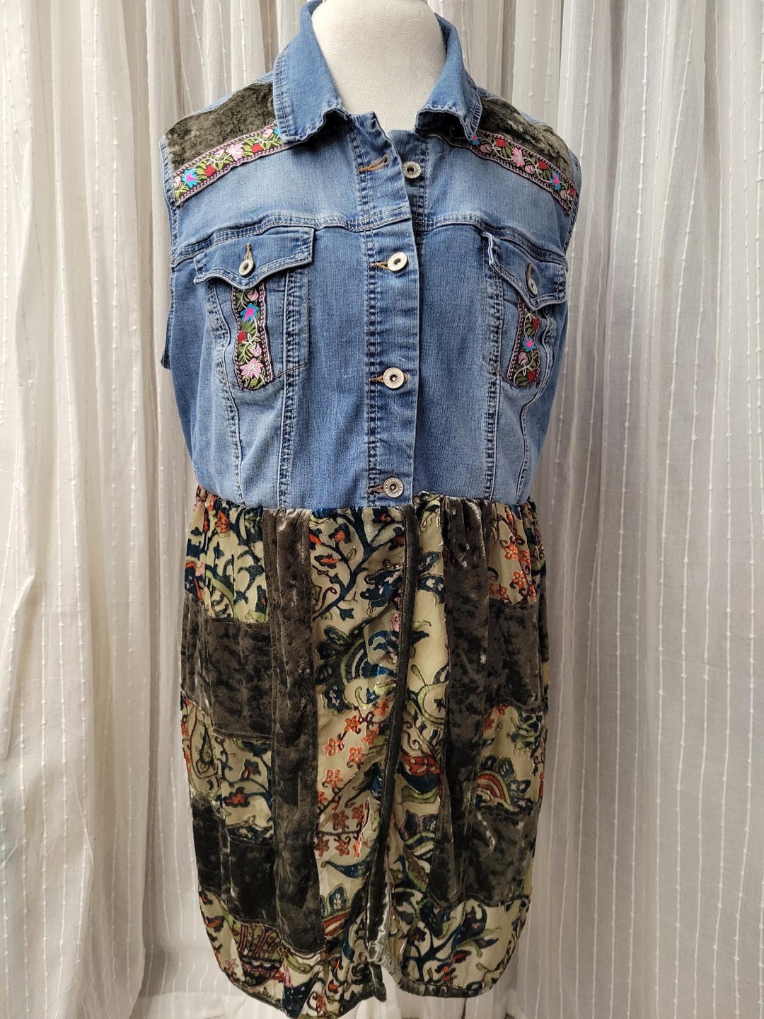 Upcycled Vest Tunic Duster Velvet Floral Size XL - Etsy