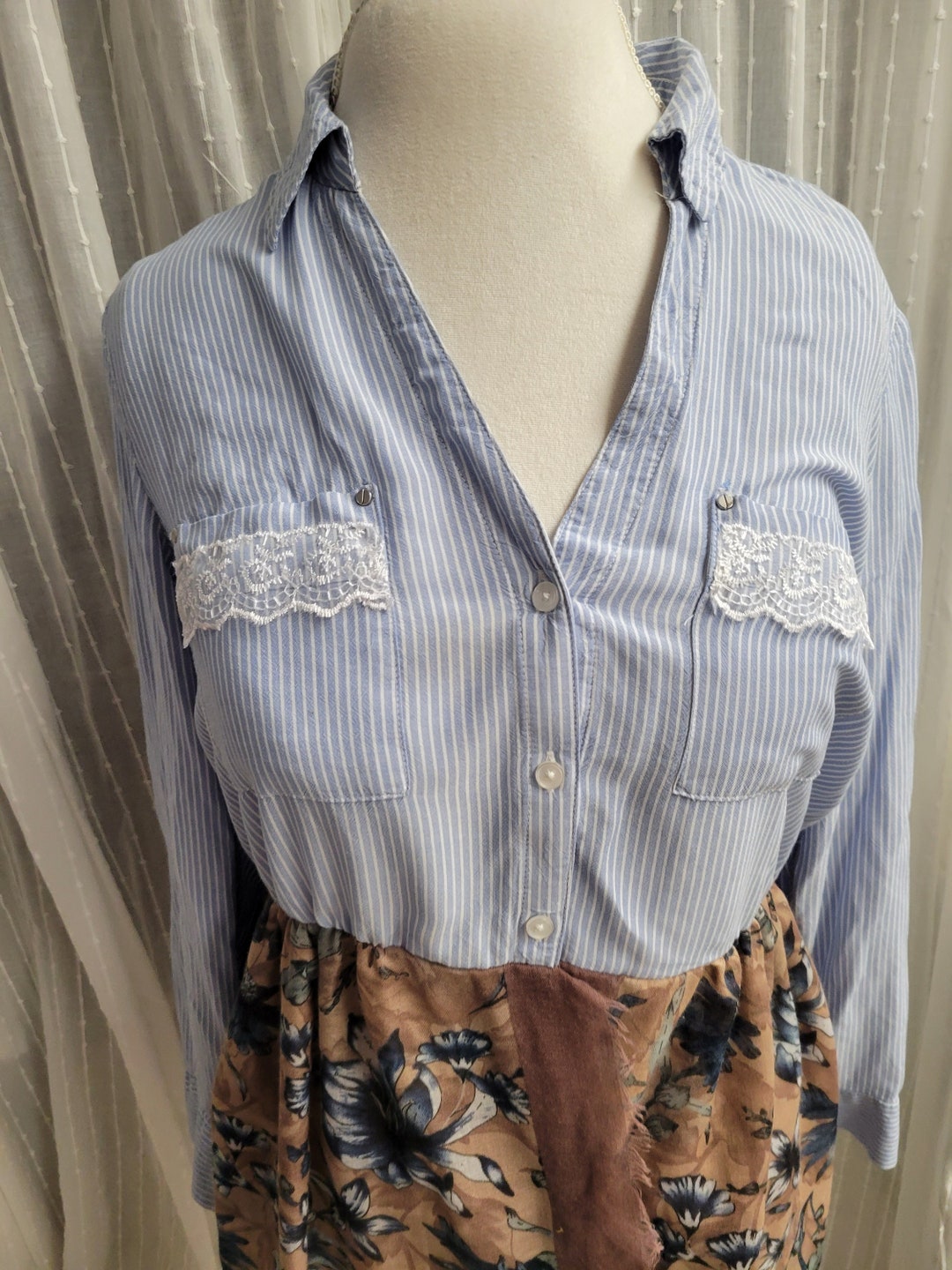 Angel Wings Stripe Floral Top Duster Size L - Etsy