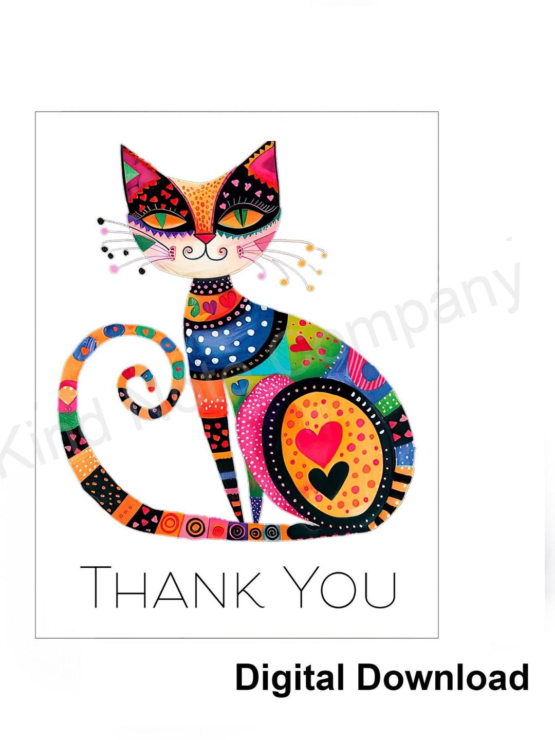 DIY Thank You Note Card, Colorful Cat, Printable Card, Blank Inside - Etsy
