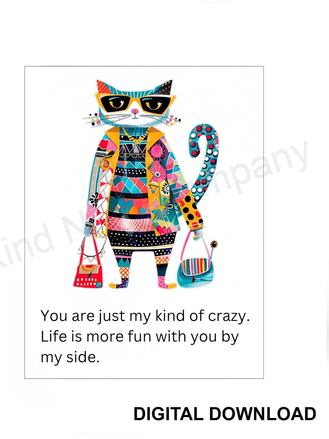 Wacky Cat Friendship Card: Printable Note Card (PDF or PNG) - Etsy