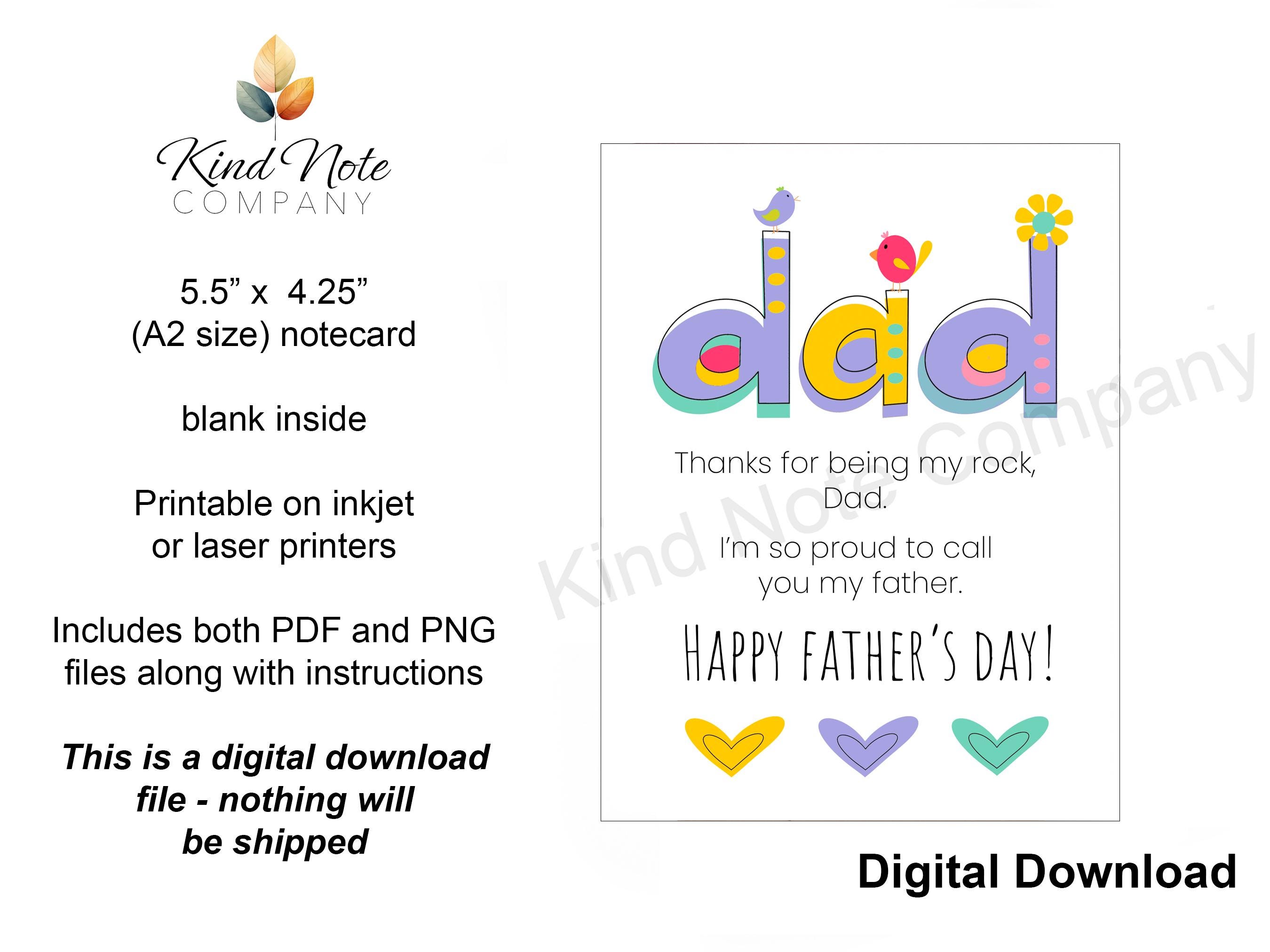 DIY Father's Day Note Card, Happy Father's Day, Dad, Printable Card ...