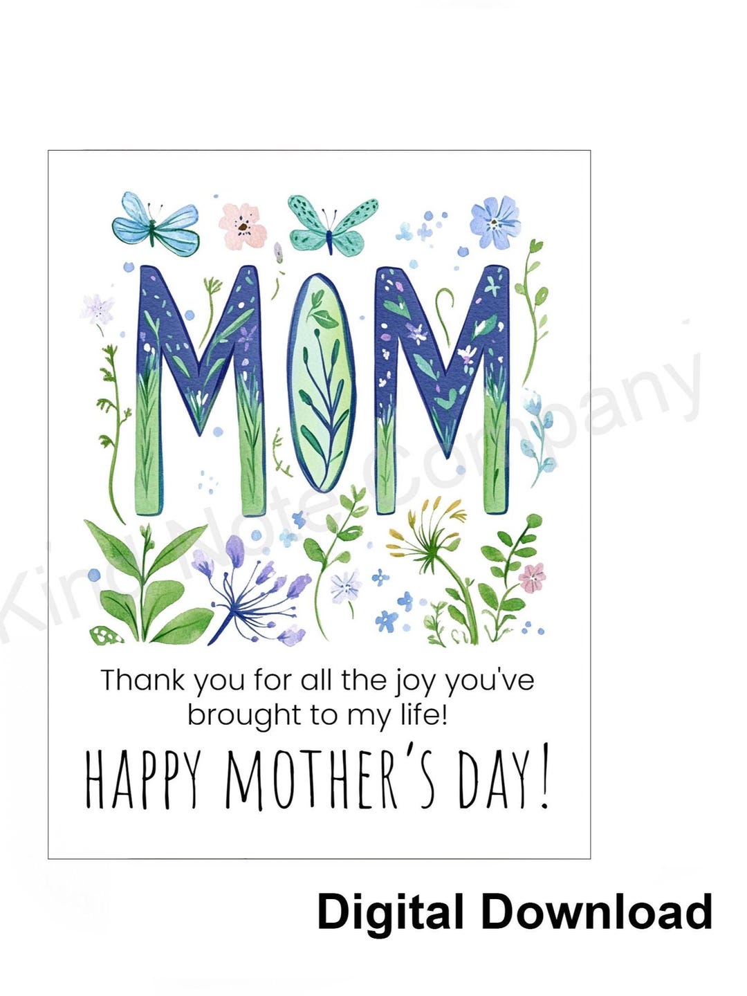 Floral Mother's Day Note Card: DIY Printable (PDF/PNG) - Etsy