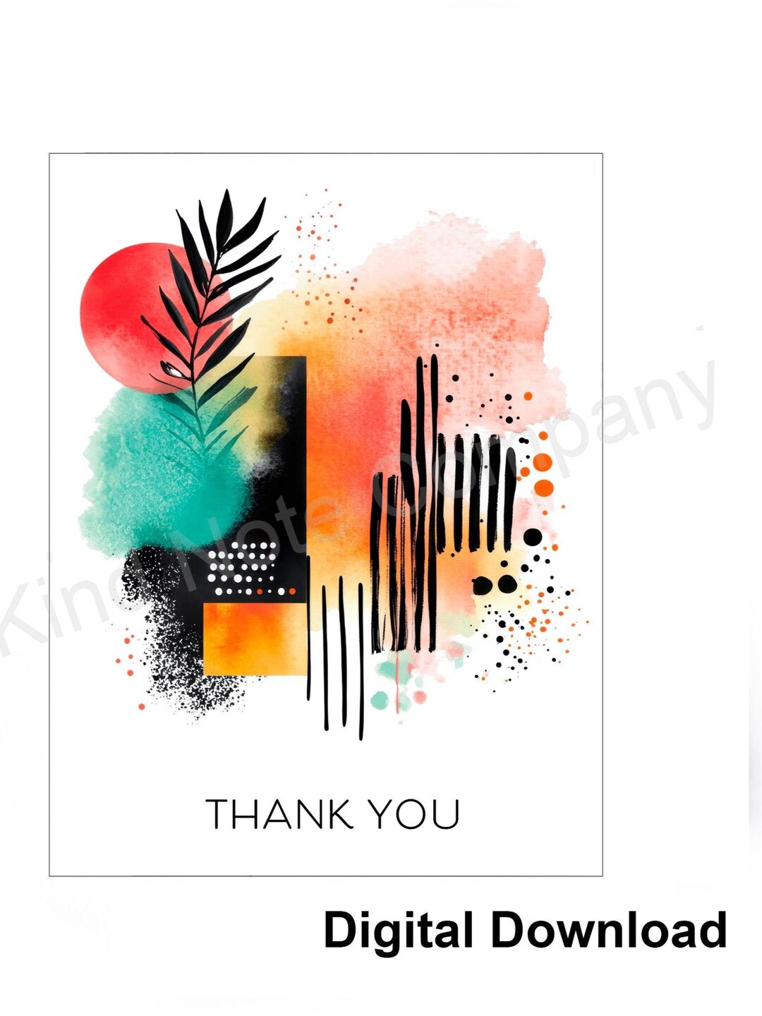 DIY Thank You Note Card, Abstract Artwork, Printable Card, Blank Inside ...