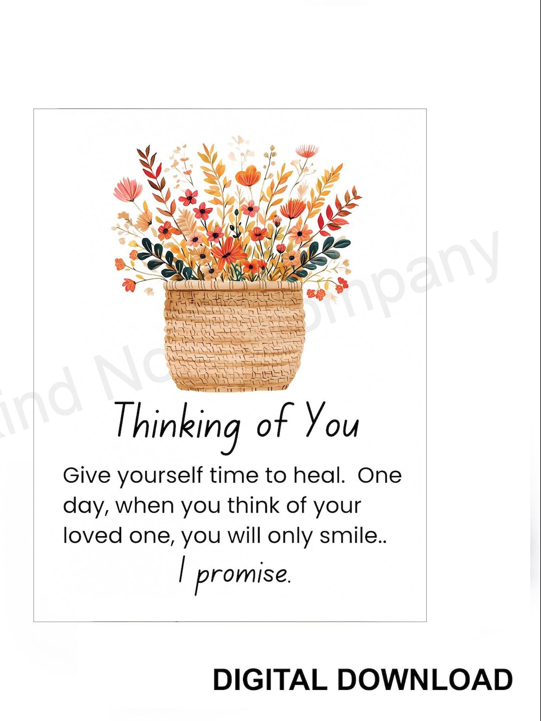 DIY Thinking of You Note Card, Sympathy Card, Printable Card, Blank ...