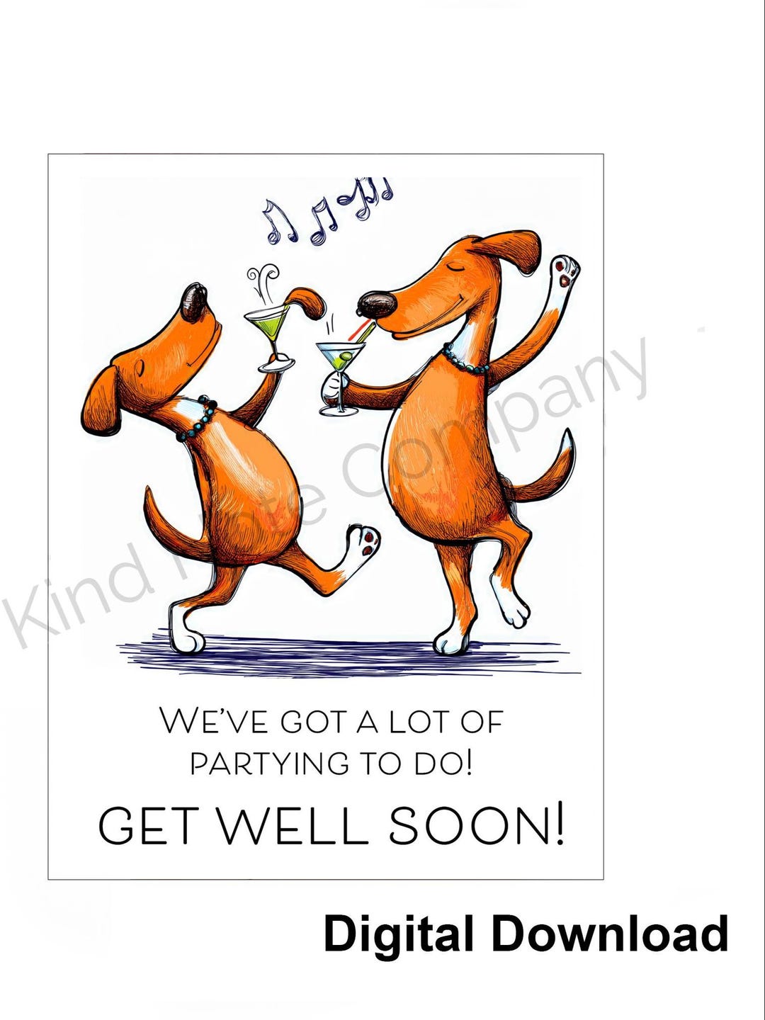 DIY Get Well Soon Note Card, Funny Dogs, Party, Dog Lover, Printable ...
