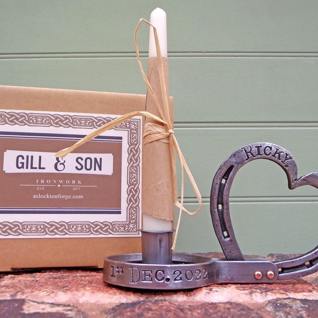 11th Steel Anniversary Gift. Personalised. Horseshoe Heart Candle ...