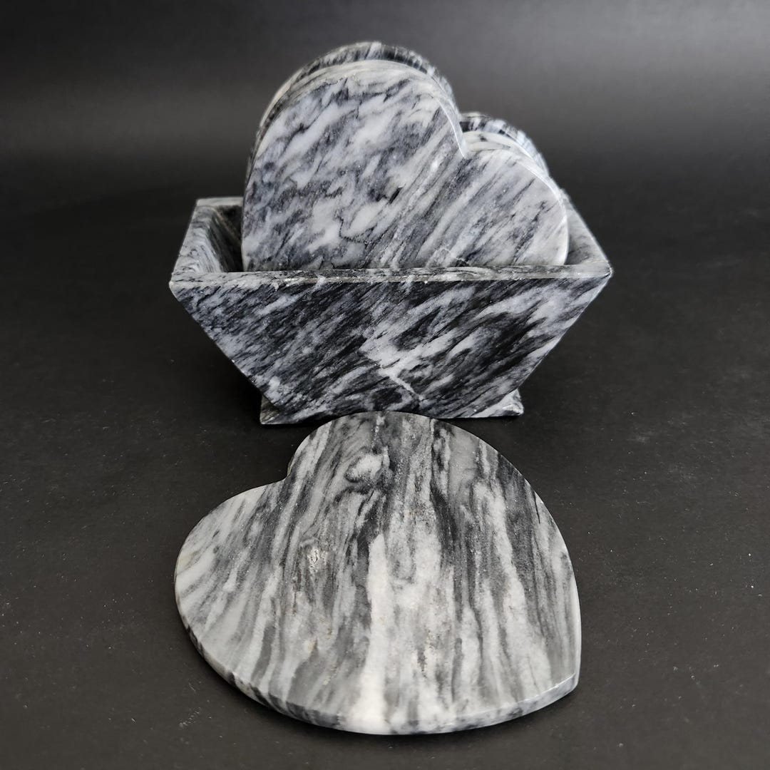 Set of 7-vintage Natural Stone Heart Shape Coasters- Mexico Hand Made ...