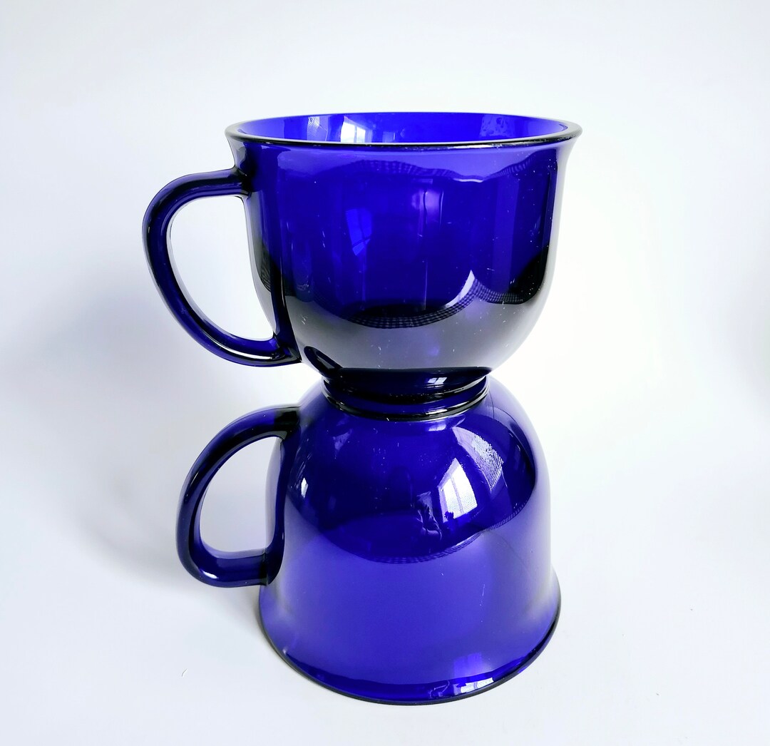 Vintage Large Cobalt Blue Glass Coffee Mugs, Tea Cups Set of 2 - Etsy
