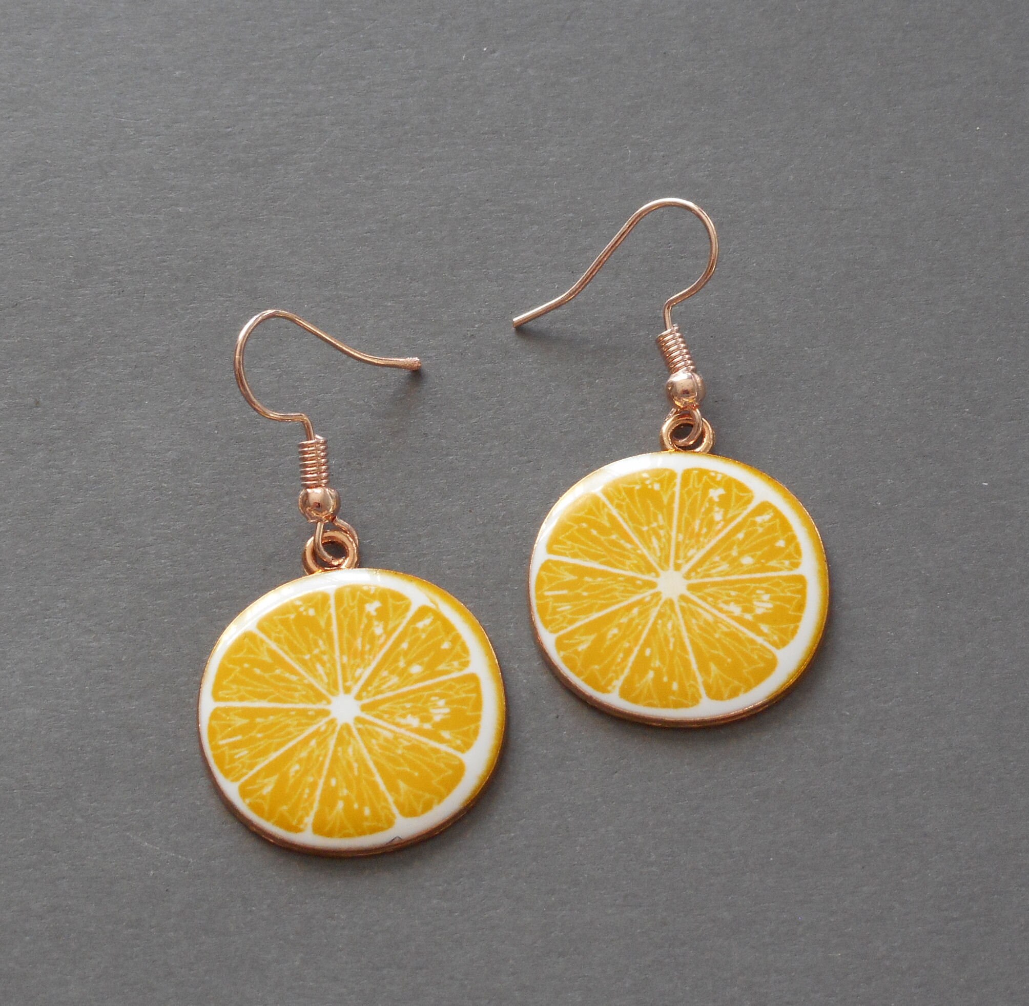 1.25" Gold Tone Enamel Lemon Slice Charm Earrings - Etsy