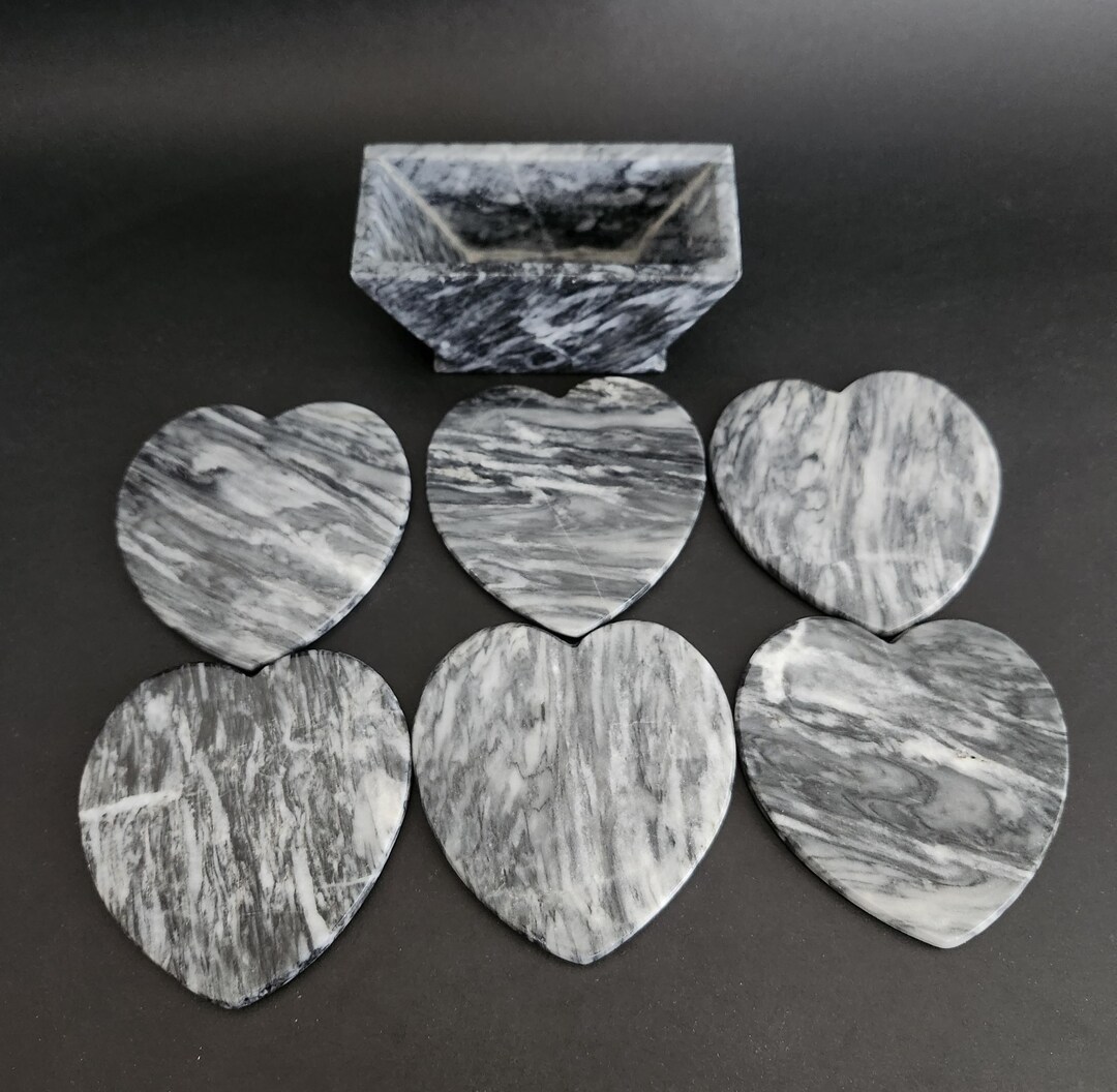 Set of 7-vintage Natural Stone Heart Shape Coasters Mexico Hand Made ...