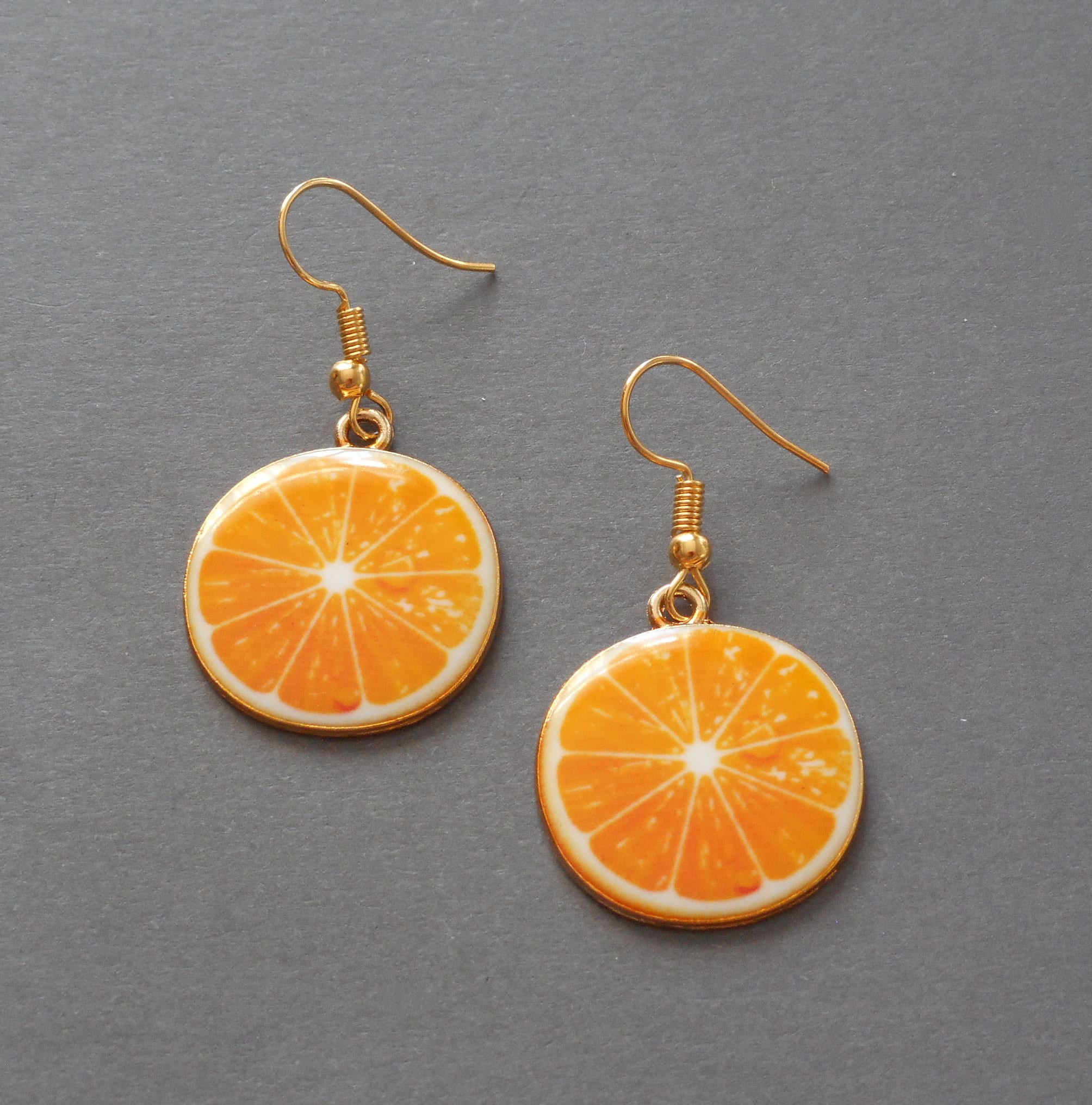 1.25 Gold Tone Enamel Lemon Slice Charm Earrings - Etsy