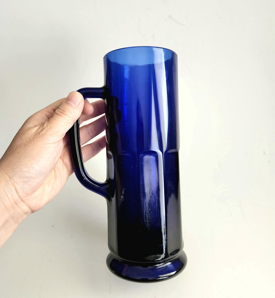 Vintage Tall Cobalt Blue Glass Beer Mug With Handle, Vintage Style ...